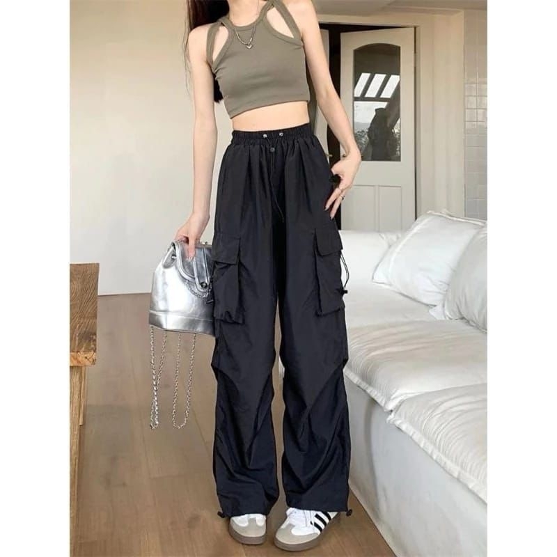 Jual Kiya Cargo Pants Wanita Highwaist Loose Korean Style Jumbo Celana Kargo Wanita Kekinian ...