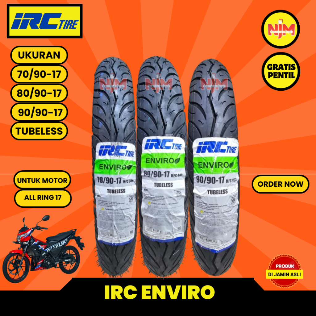 Jual Ban Luar Motor IRC Enviro Ring 17 70/90 80/90 Tubeless Free Pentil | Shopee Indonesia