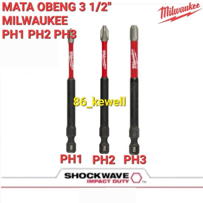 Jual Mata obeng Milwaukee PH1 PH2 PH3 3,5" shockwave impact duty | Shopee Indonesia