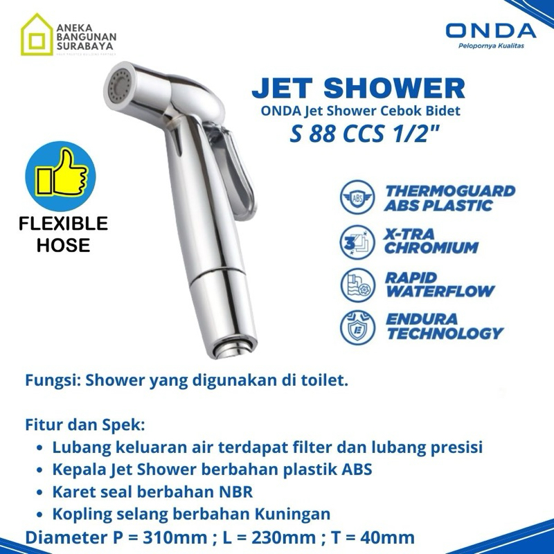 Jual Jet Shower ONDA S 88 CCS 1/2 chrome toilet bidet spray cebok S88 ...