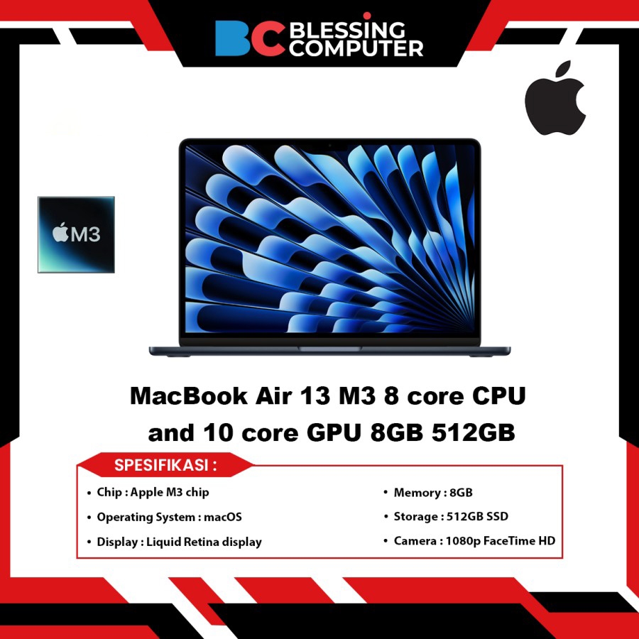 Jual MacBook Air 13 M3 8 core CPU and 10 core GPU 8GB 512GB Silver ...