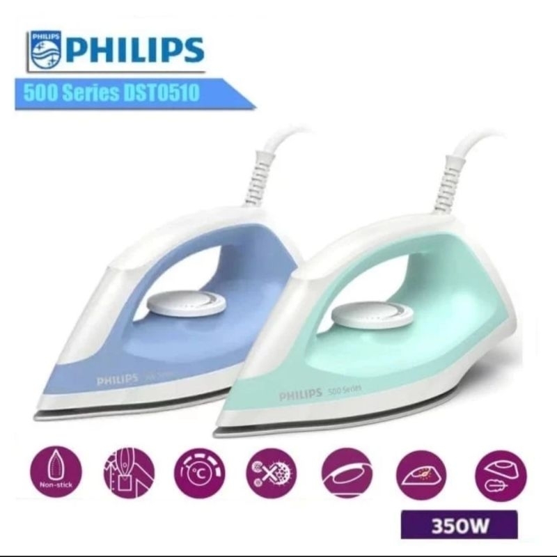 Jual PHILIPS DST0510 (100% ORI) Dry Iron Setrika Listrik Seri 500 350W ...