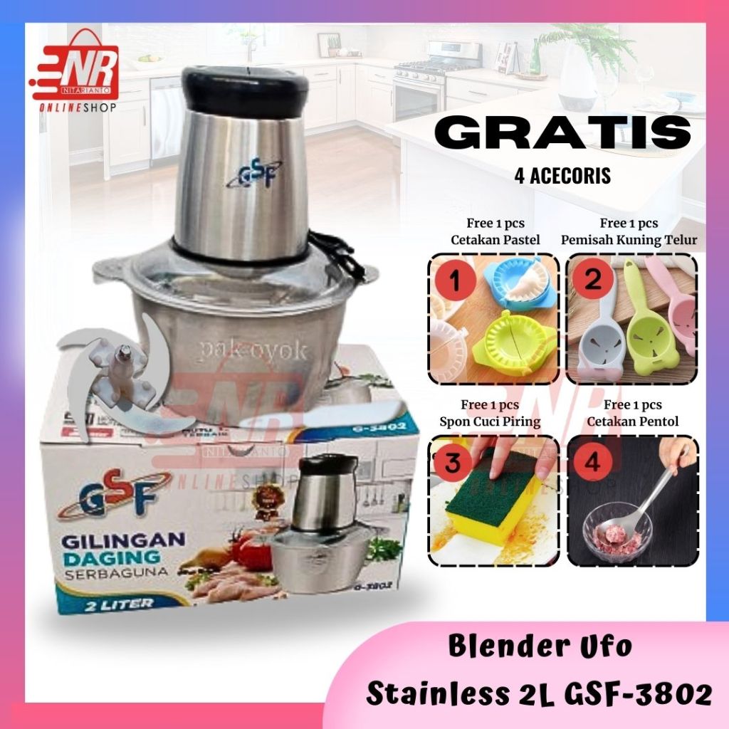 Jual Blender Daging Stainless Steel / Blender Ufo / Chopper 2 liter / Food Processor ...