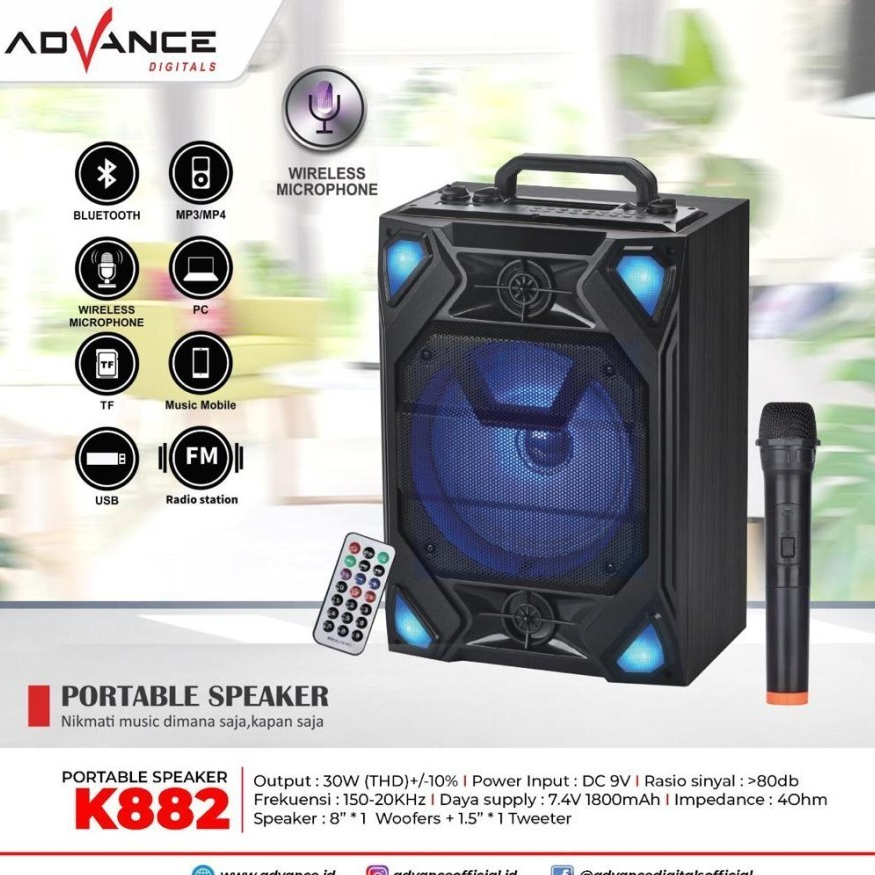 Jual Speaker Ampli Bluetooth Portable Advance K-882 8 inch | Shopee Indonesia