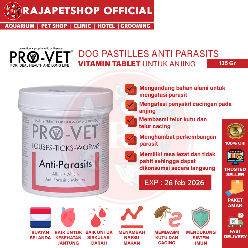 Jual ( VITAMIN ) PROVET DOG PASTILLES ANTI PARASIT 135 GR SUPLEMEN OBAT ...