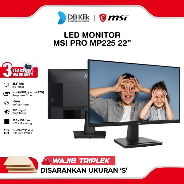 Jual Led Monitor MSI PRO MP225 22" Fhd 100Hz IPS 1ms Adaptive Sync Hdmi ...