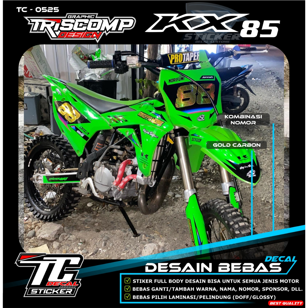 Jual Decal Sticker KX 85 Decal KX 250 Fullbody kombinasi nomor gold ...