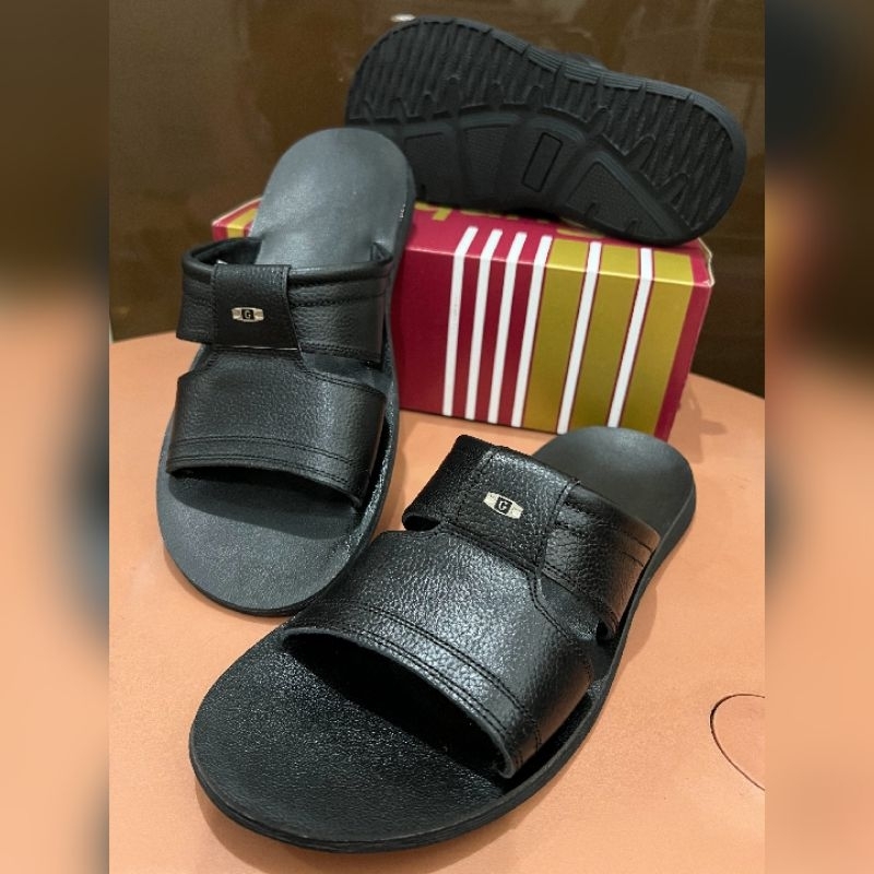 Jual Sendal Pria K131 Black Hitam Bahan Kulit Asli Tahan Panas | Shopee ...
