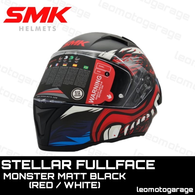 Jual HELM SMK STELLAR MONSTER FULL FACE MATT BLACK (RED/WHITE) | Shopee ...
