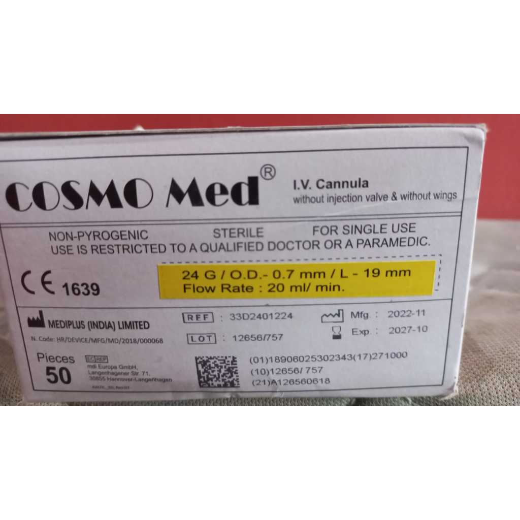 Jual IV Catheter/ Abbocath No. 24 G Merk Cosmo (Type Wing Port) Per Box ...