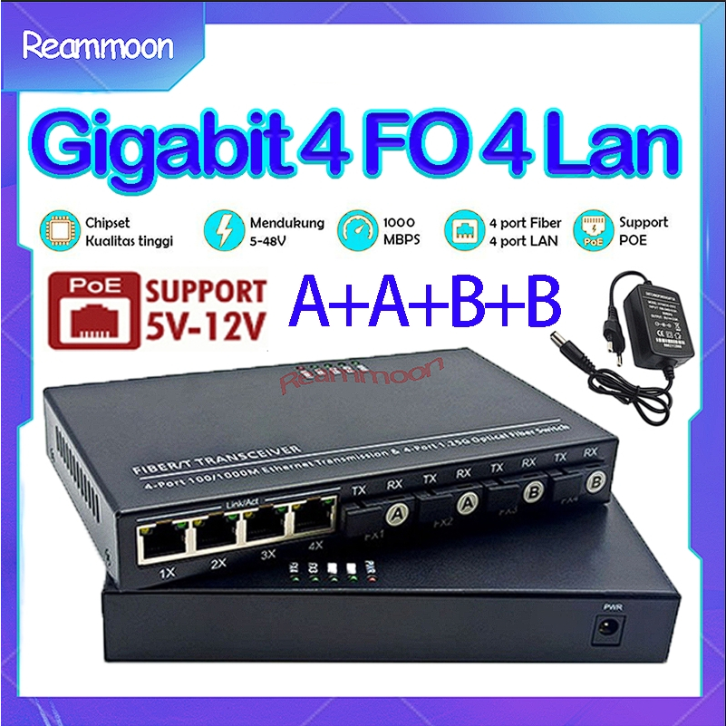 Jual [POE]Media Converter HTB Gigabit Htb 4 Fo 4 Lan 1000 Mpbs Converter Fo AABB Ethernet Switch ...