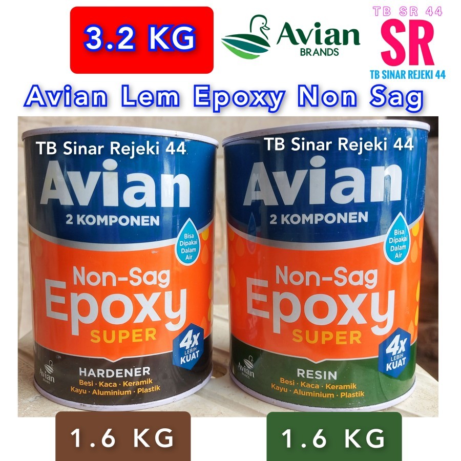 Jual [TB Sinar Rejeki 44] AVIAN LEM EPOXY NON SAG SUPER [3.2 KG KOMPLIT RESIN HARDENER 2 ...