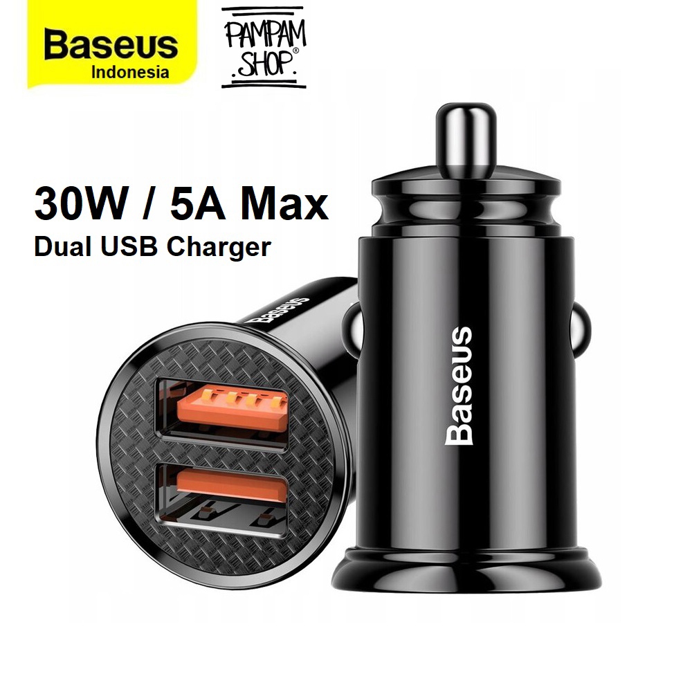 Jual Baseus Car Charger Circular Plastic 30W 5A Dual USB Output Quick Charge Adaptive Fast ...