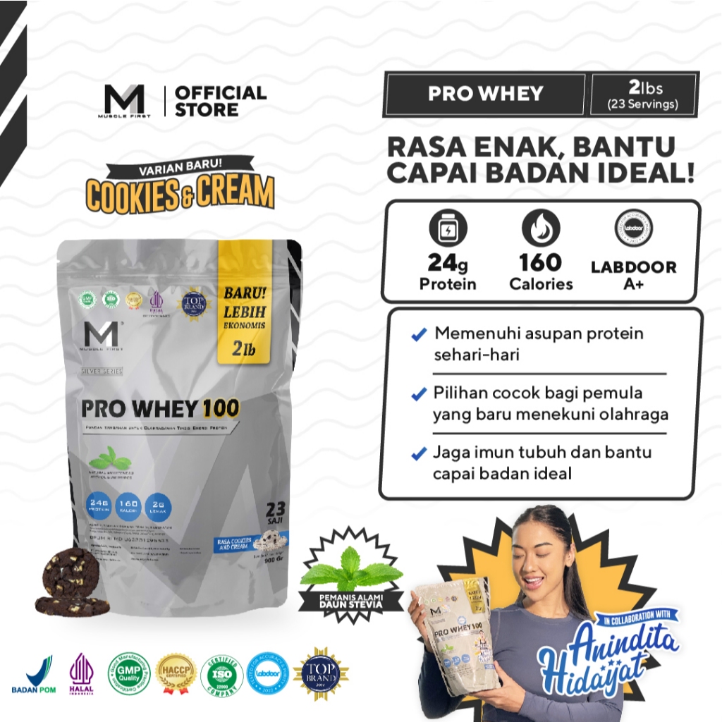 Jual [Anindita Hidayat Collaboration] MUSCLE FIRST Pro Whey 100 2lbs/900gr Cookies & Cream ...