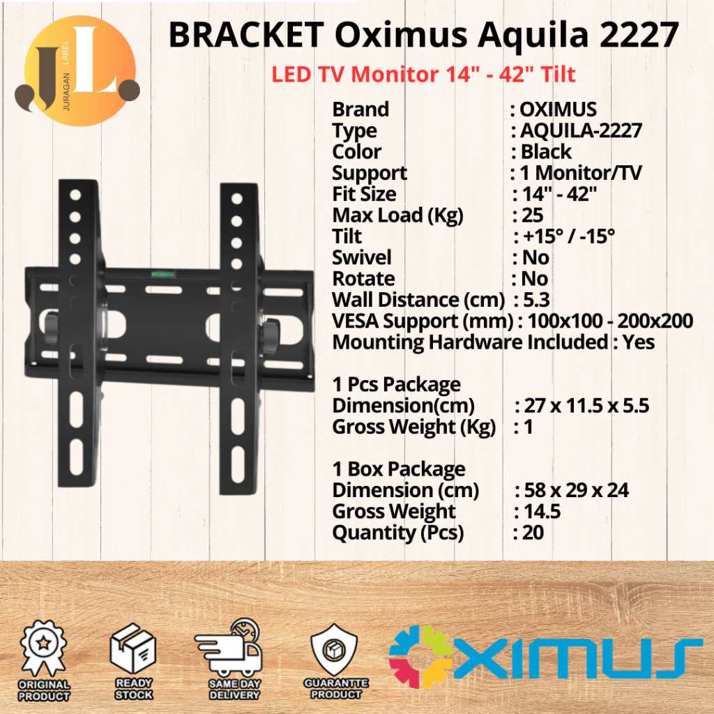 Jual BRACKET Oximus Aquila 2227 LED TV Monitor 14" - 42" Tilt | Shopee ...