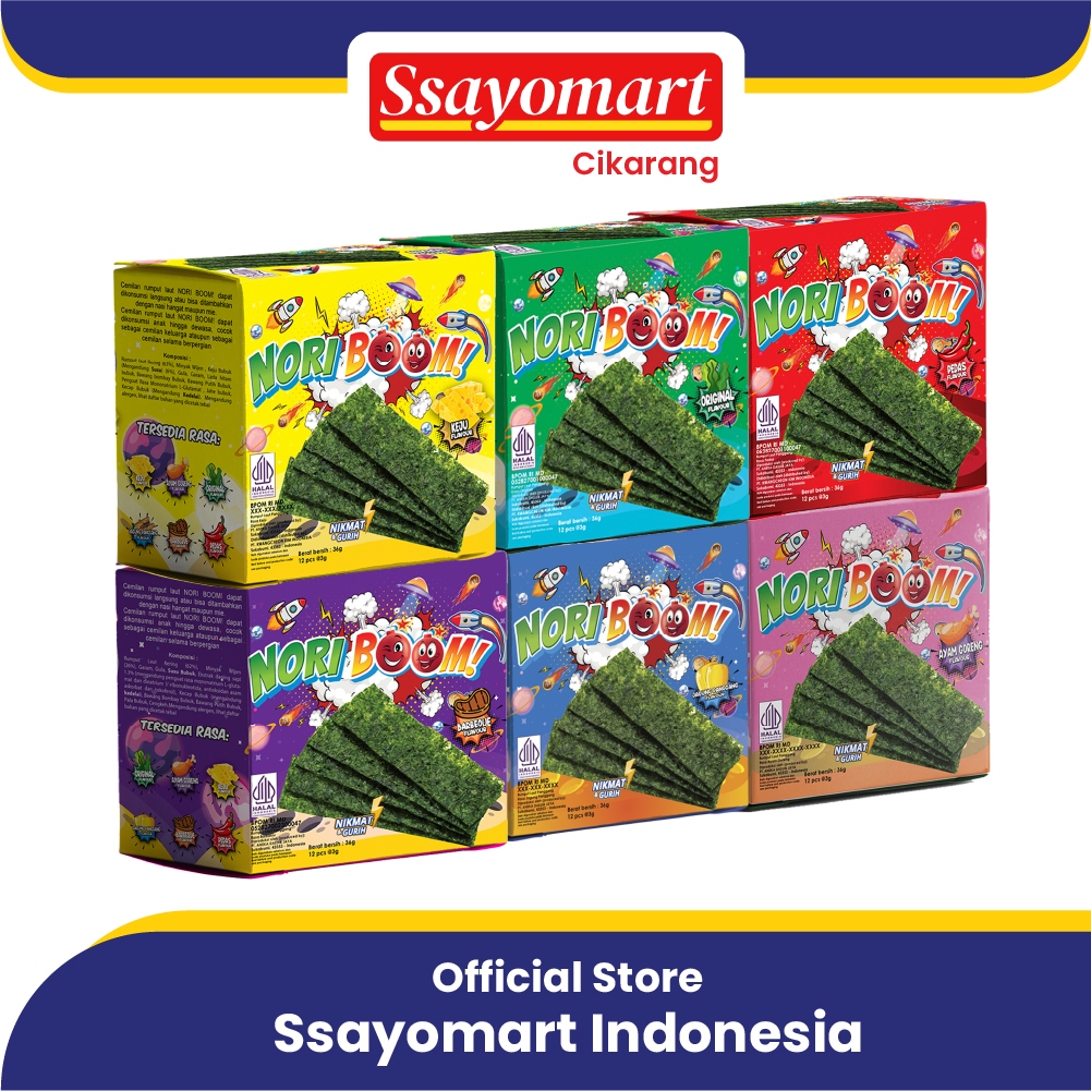 Jual Nori Snack Nori Boom 1 BOX ISI 12 / Nori Sachet Seaweed Snack 3g ...