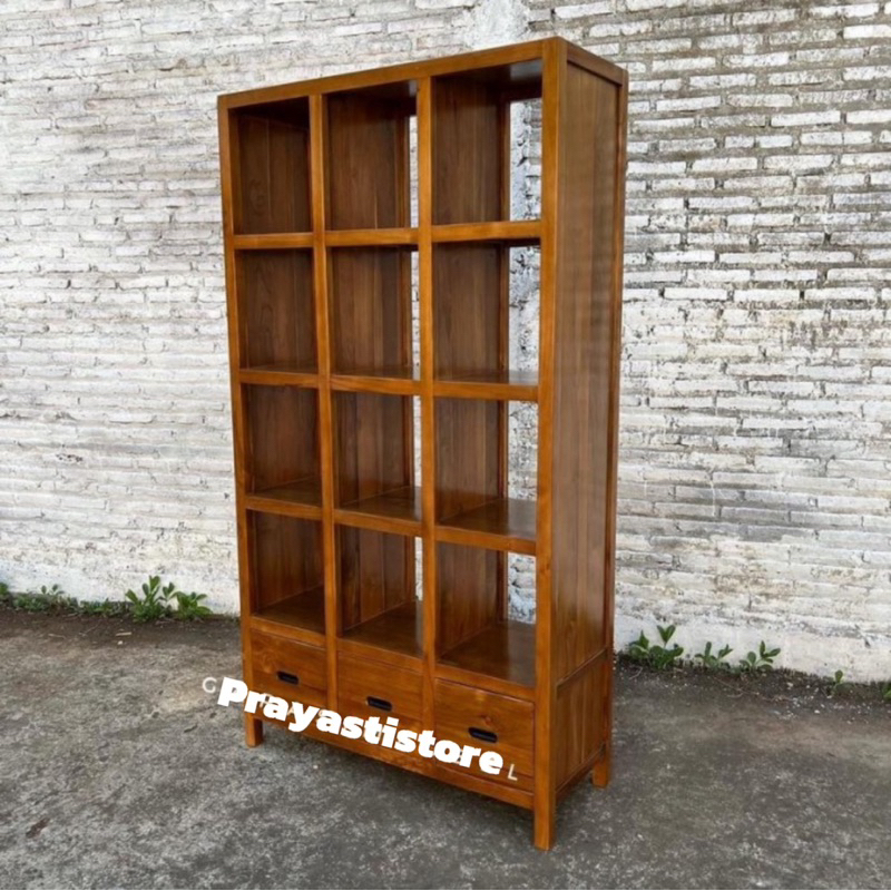 Jual rak buku kayu jati model terbaru - lemari buku bahan kayu jati ...
