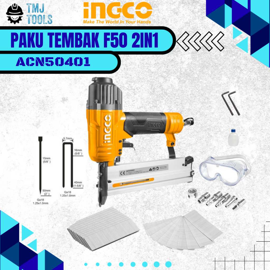 Jual INGCO Mesin Paku Tembak F50 ACN50401 2in1 Air Brad Nailer Stapler ...