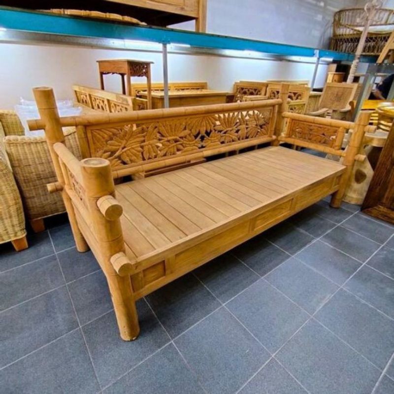 Jual kursi bale bale jati motif bambu Jepara bangku teras ruang tamu ...