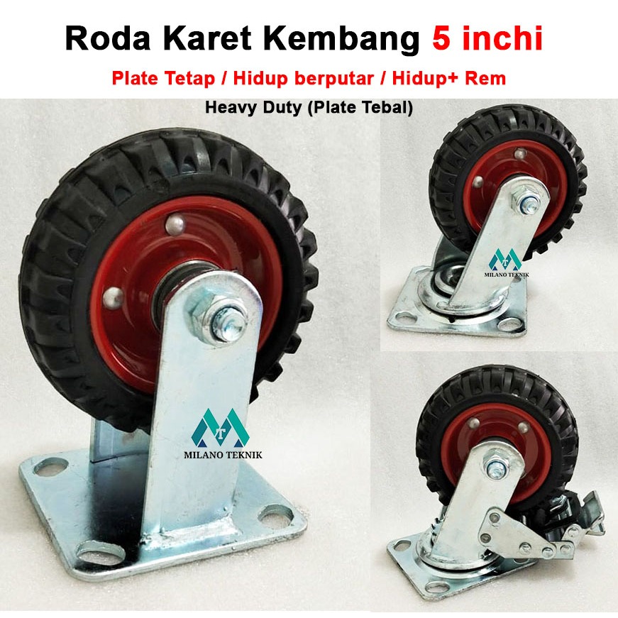 Jual Roda 5 inch karet Kembang (Tetap/Hidup/Rem) heavy Duty/caster ...
