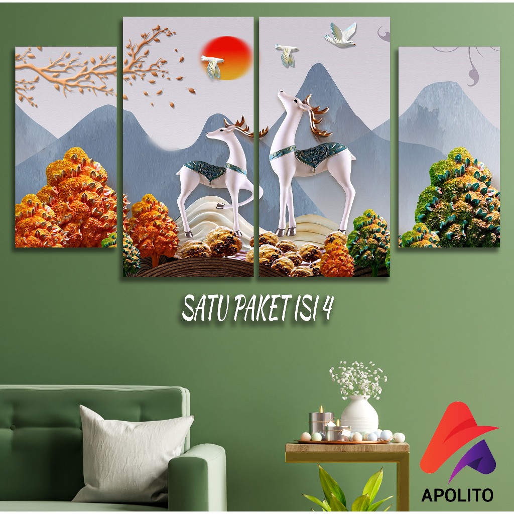 Jual HIASAN DINDING PEMANDANGAN RUSA SET ISI 4 AESTHETIC 3D DEER KAMAR ...