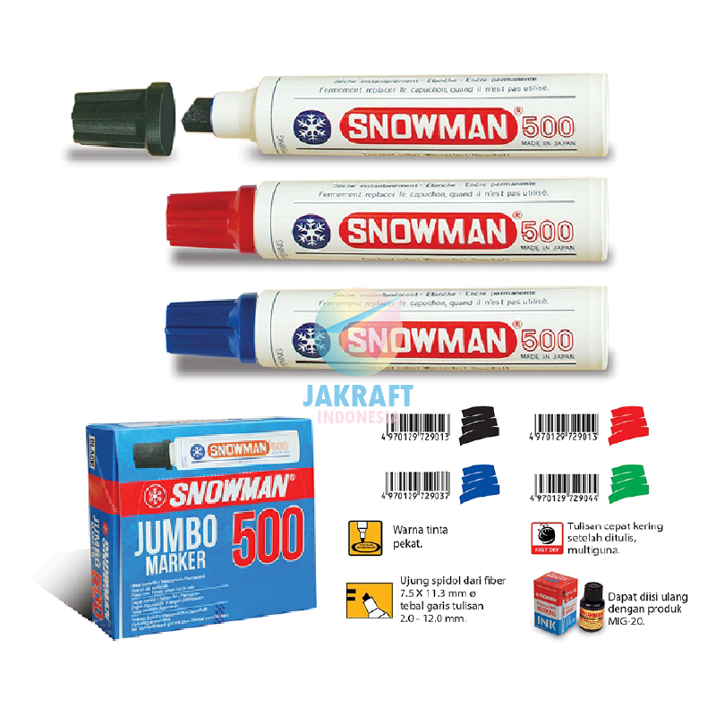 Jual (1 Pcs) Spidol Permanen Jumbo Tidak Bisa Dihapus SNOWMAN J-500 ...