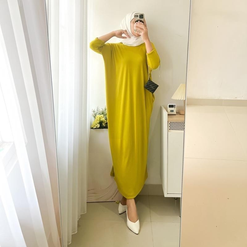 Jual Batwing Plisket Knit Dress Gamis Polos Basic Premium Daily Kekinian Terbaru Bahan Kaos knit ...