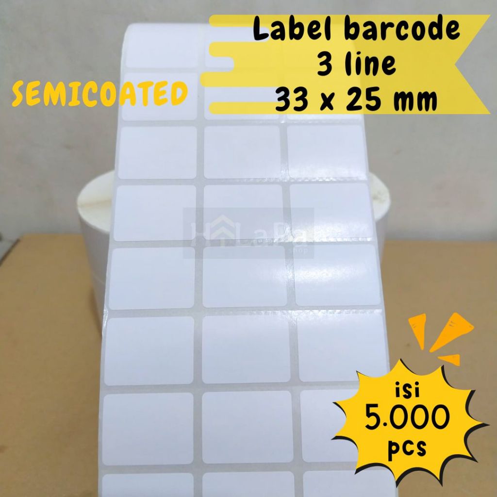 Jual Label barcode 3 line ukuran 33 x 25 mm bahan semicoated 33x25mm ...