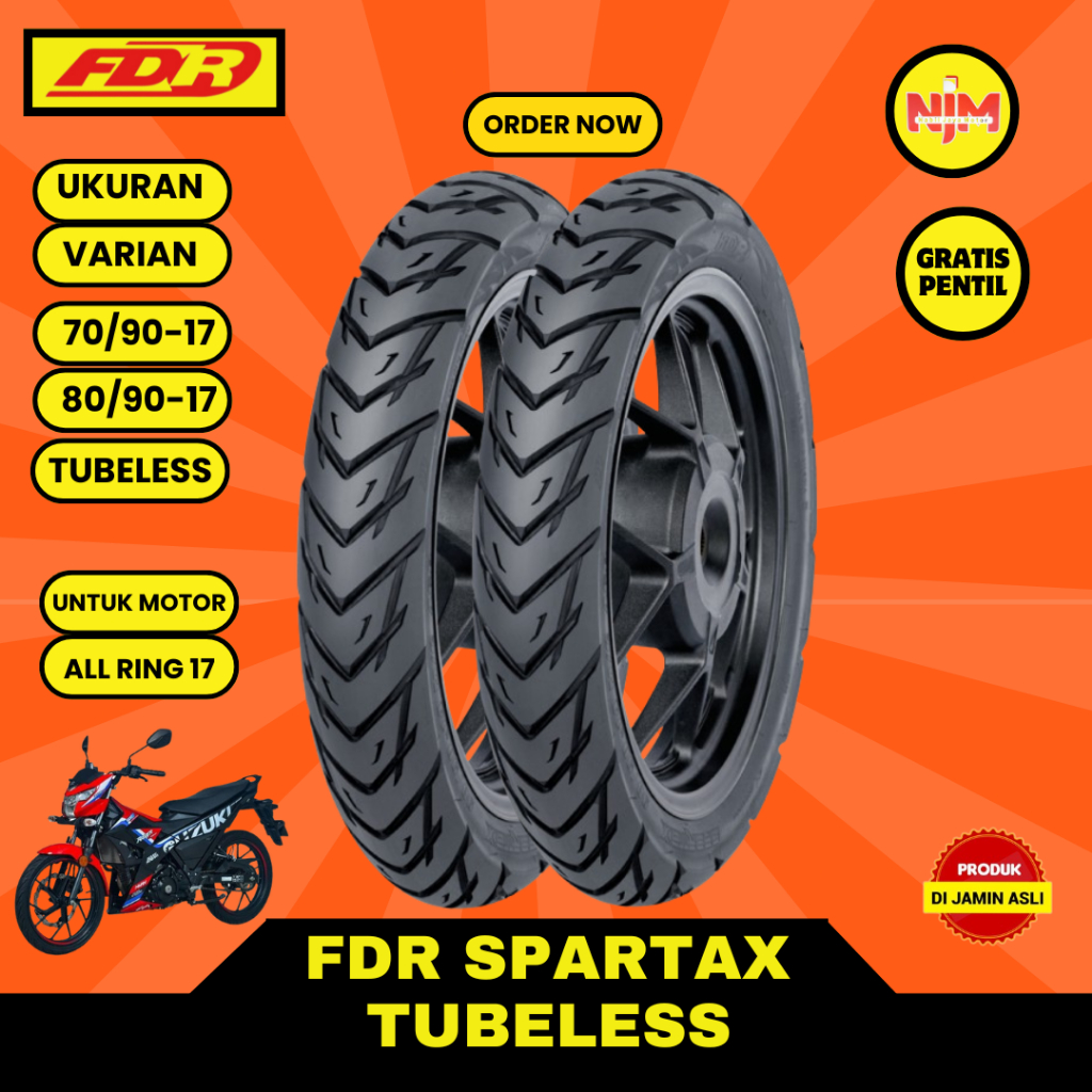 Jual BAN TUBLES FDR SPARTAX ( 70/90-17 ), ( 80/90-17 ) TUBELESS RING 17 ...