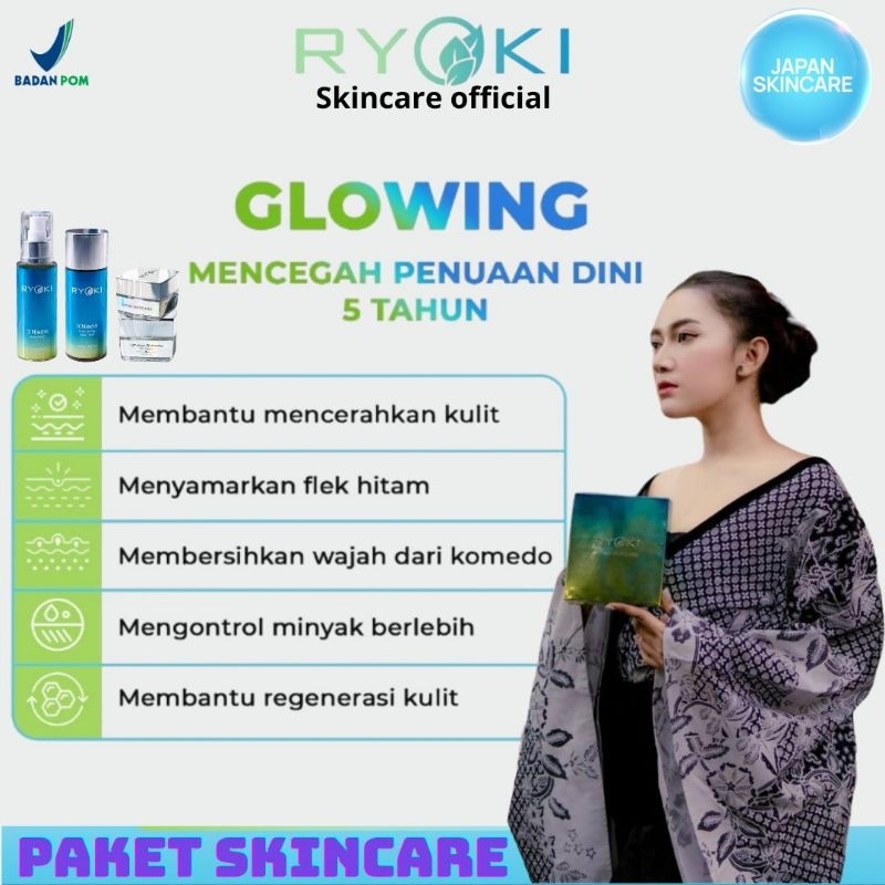 Jual Ryoki paket skincare pemutih wajah perawatan muka cream glowing ...