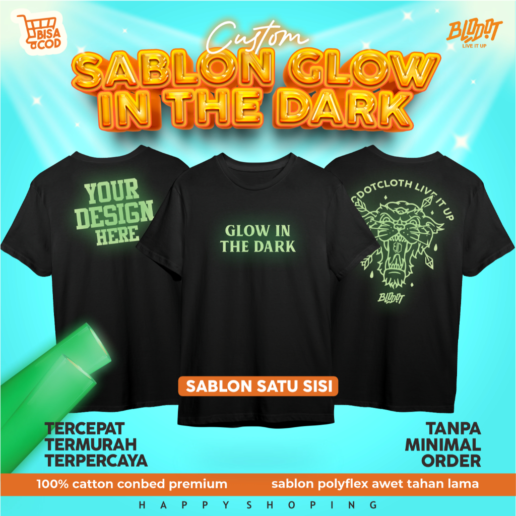 Jual Custom satu sisi Kaos Sablon setrika polyflex cutting Glow in the ...