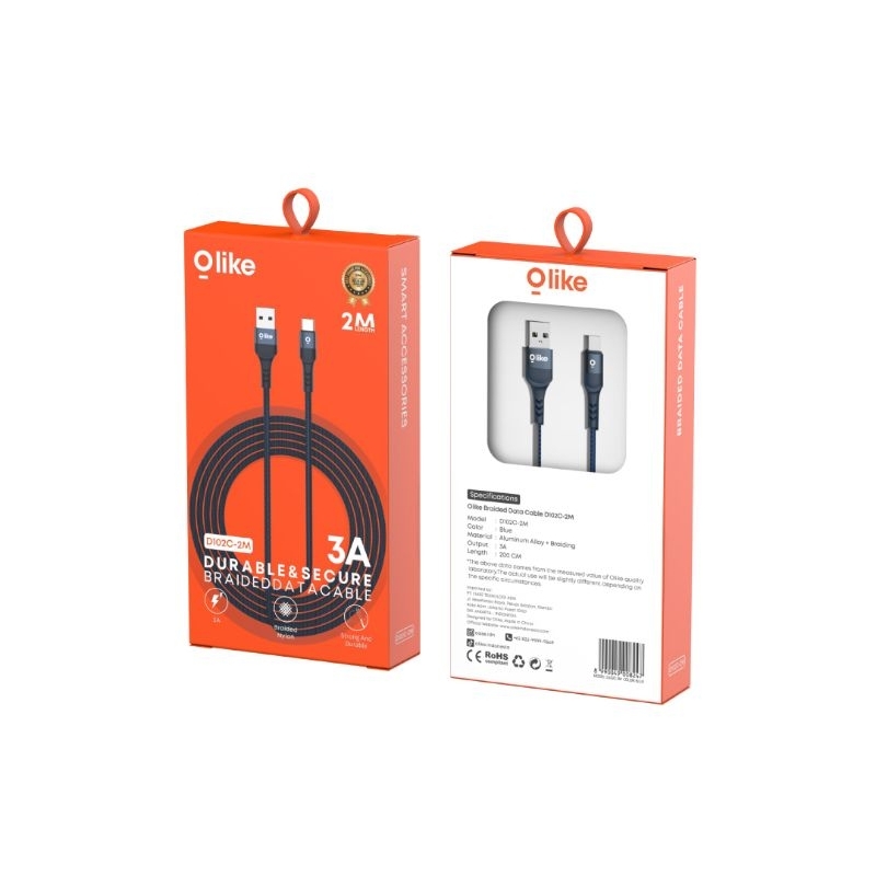 Jual Olike D102C-2M 18W Kabel Data 2M 3A Type C Aluminiun Braided Cable ...