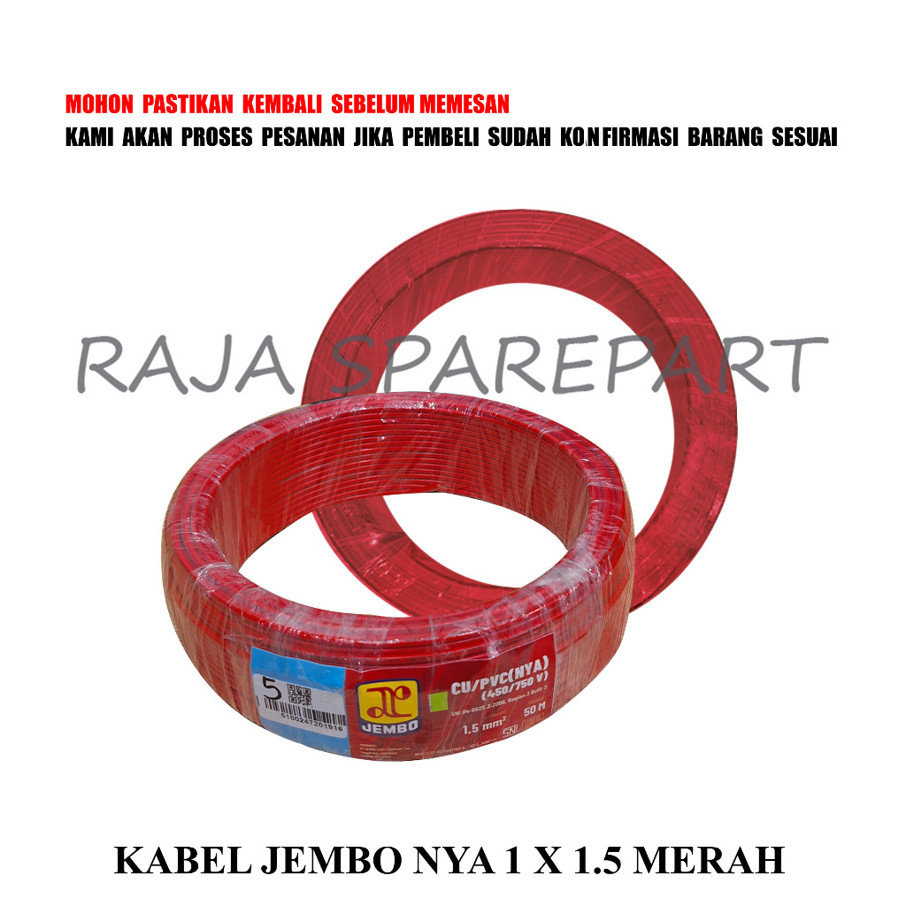 Jual KABEL NYA / KABEL LISTRIK / KABEL JEMBO NYA 1 X 1.5 MERAH (HARGA ...