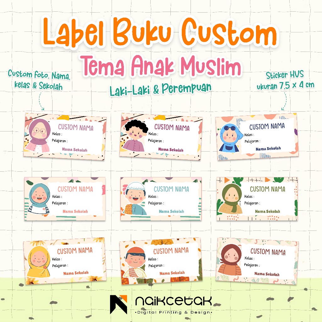 Jual STIKER LABEL BUKU CUSTOM FOTO & NAMA ANAK MUSLIM | Shopee Indonesia