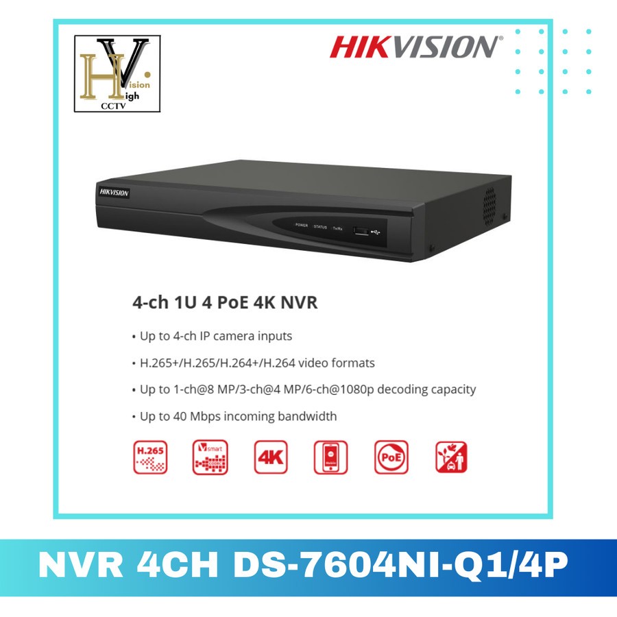 Jual NVR HIKVISION 4CHANNEL+POE 4PORT DS-7604NI-Q1/4P | Shopee Indonesia