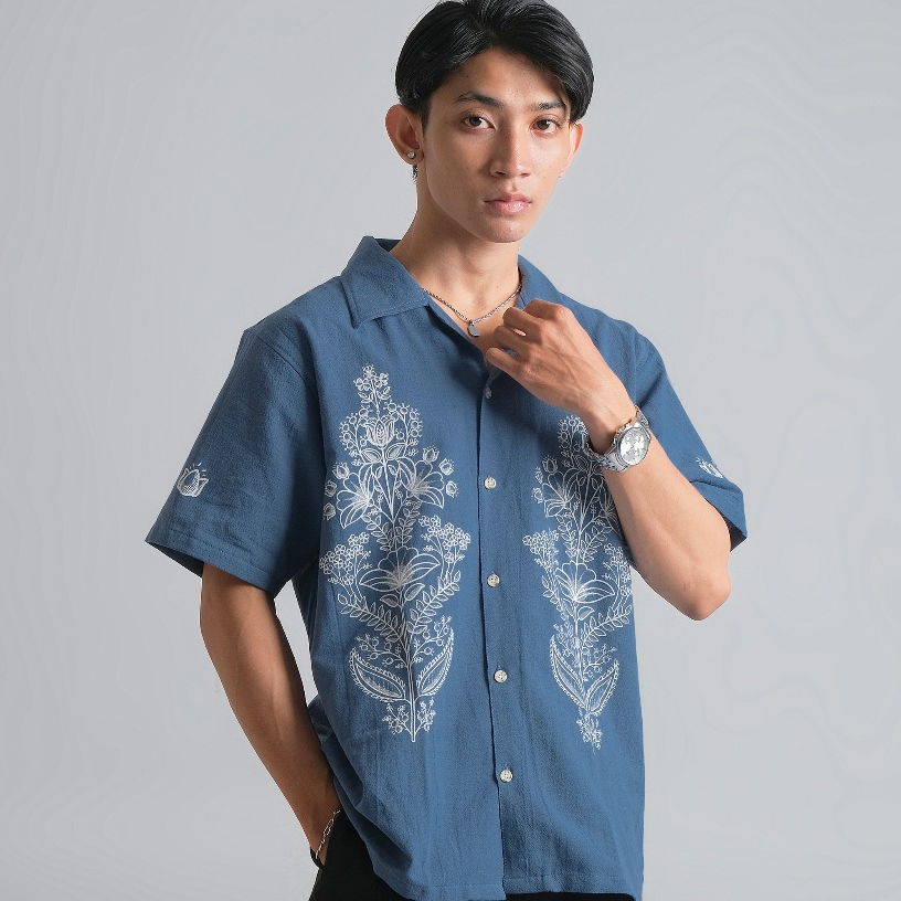 Jual Hamata Studios - Shirt Printed Linen Serenity Deepblue | Shopee ...