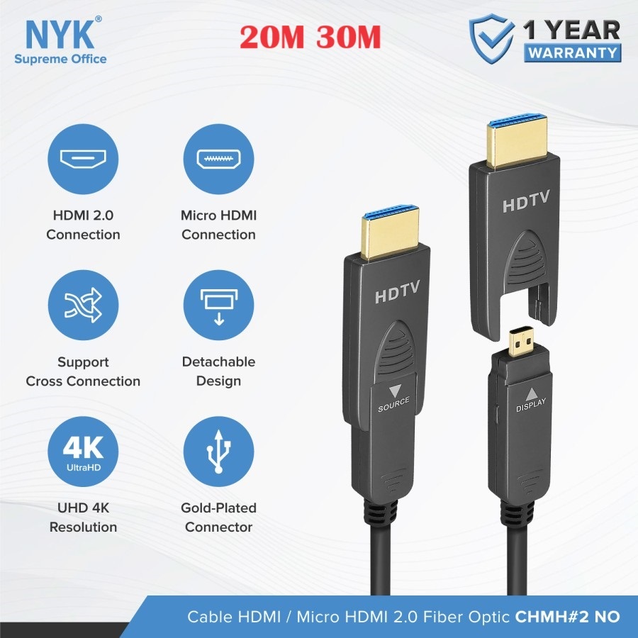 Jual Kabel HDMI 20M 30M Kabel NYK Fiber Optic Micro HDMI to HDMI 2.0 Detachable HDMI Active ...