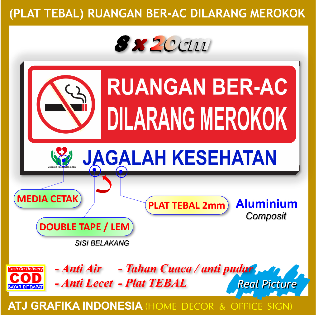 Jual Plat tebal ruangan ber AC dilarang merokok papan petunjuk ...