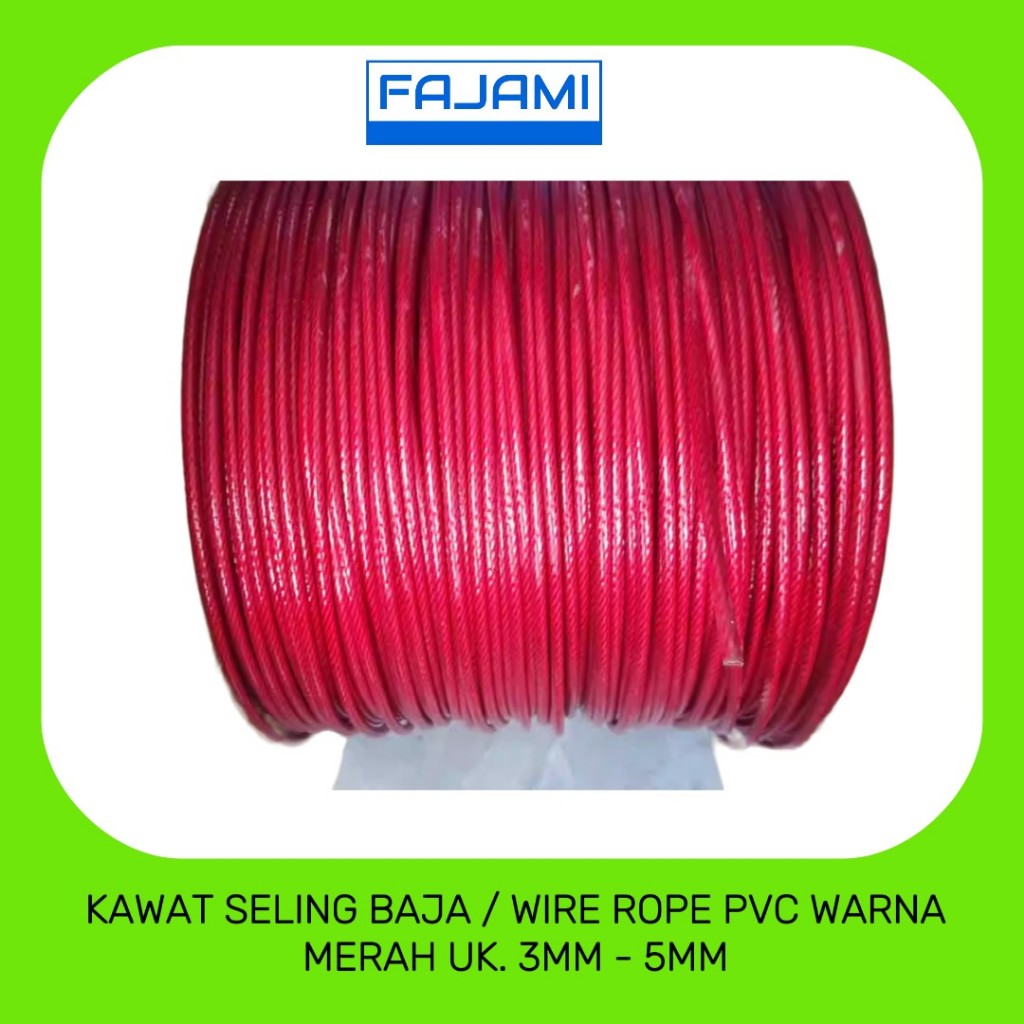 Jual TALI KAWAT WIRE ROPE PVC WARNA MERAH UK. 3MM - 5MM | Shopee Indonesia