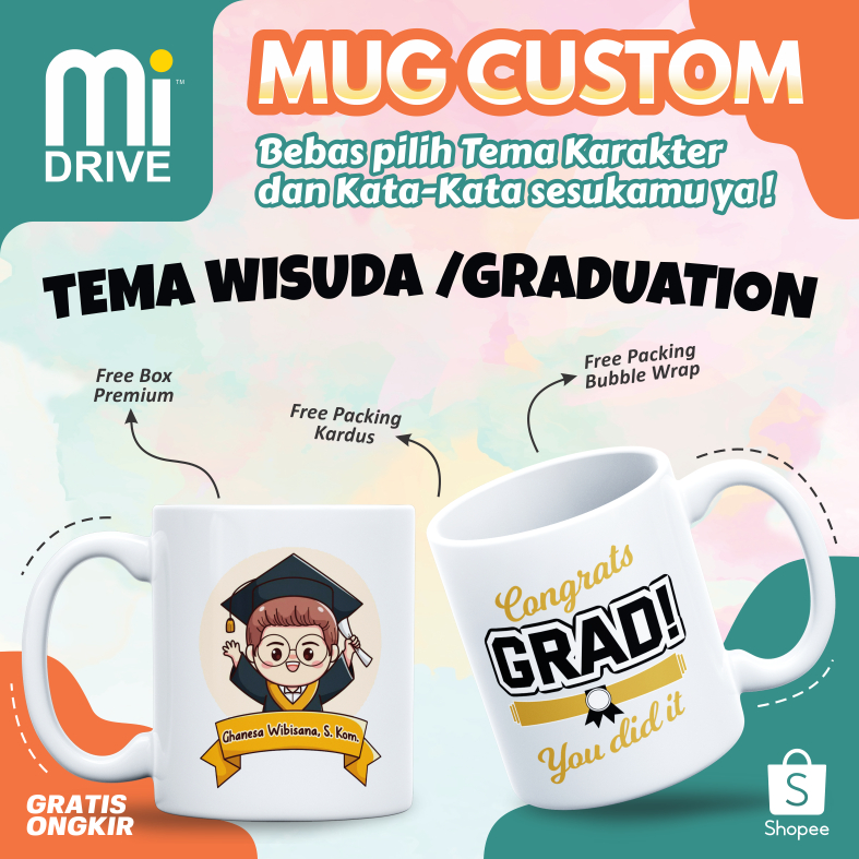 Jual CETAK MUG CUSTOM WISUDA / CETAK GELAS CUSTOM / HAPPY GRADUATION ...