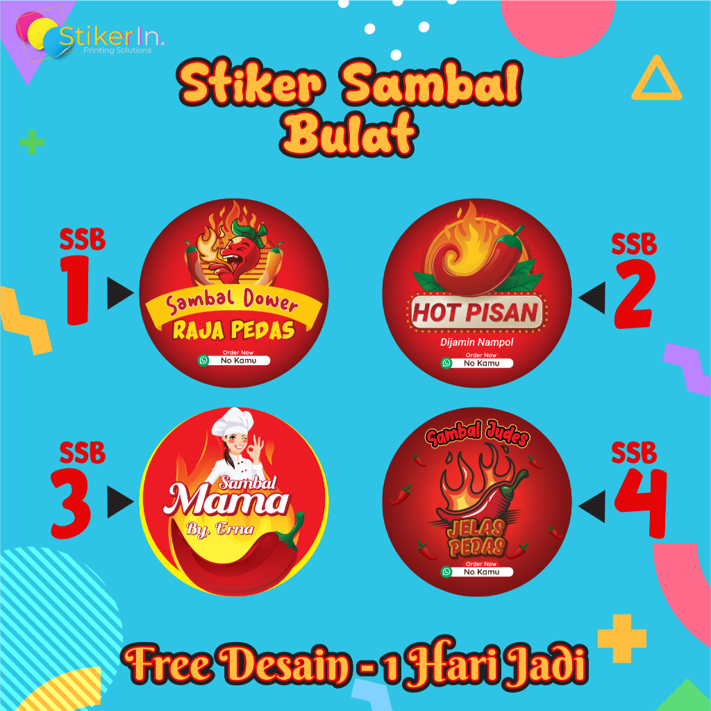Jual 5CM Stiker Sambal bulat Sticker Label kemasan Botol/Toples Sambal ...