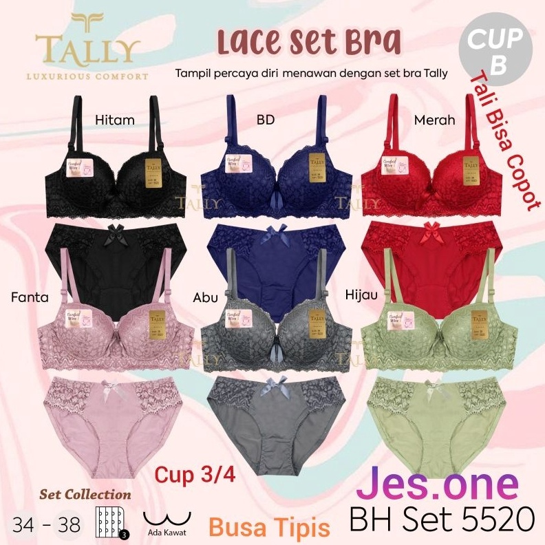 Jual KODE U15F Tally 552 BH Bra Set CD Brokat Berkawat Busa Tipis Kait ...