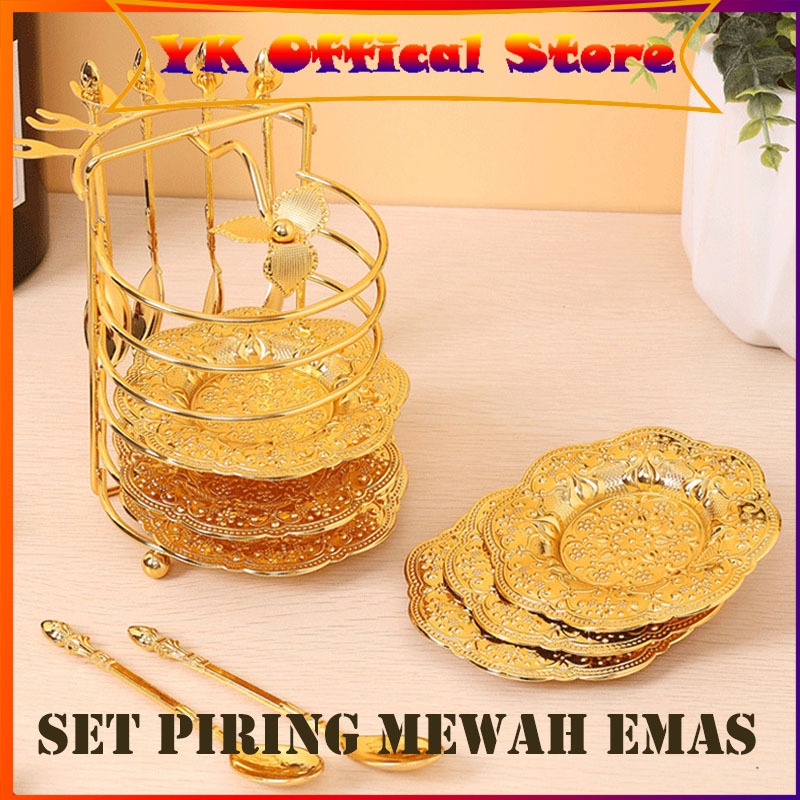 Jual Piring Set Dessert Gold With Stand Emas Dessert Permen Kurma Buah ...