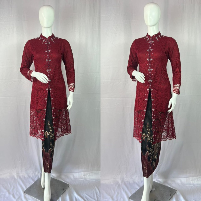 Jual Kebaya Tunik Kerah Sanghai Payet Kebaya Brokat New Model | Shopee Indonesia