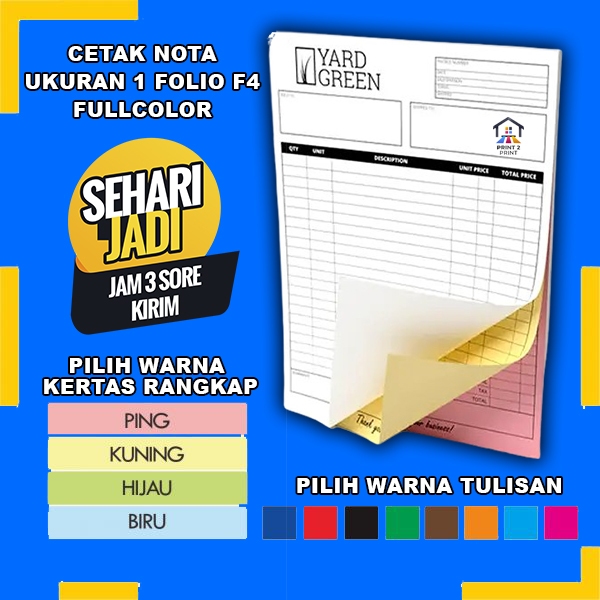 Jual NOTA CUSTOM SURAT JALAN CUSTOM UKURAN 1 FOLIO FULL COLOR 1 PLY 2 ...