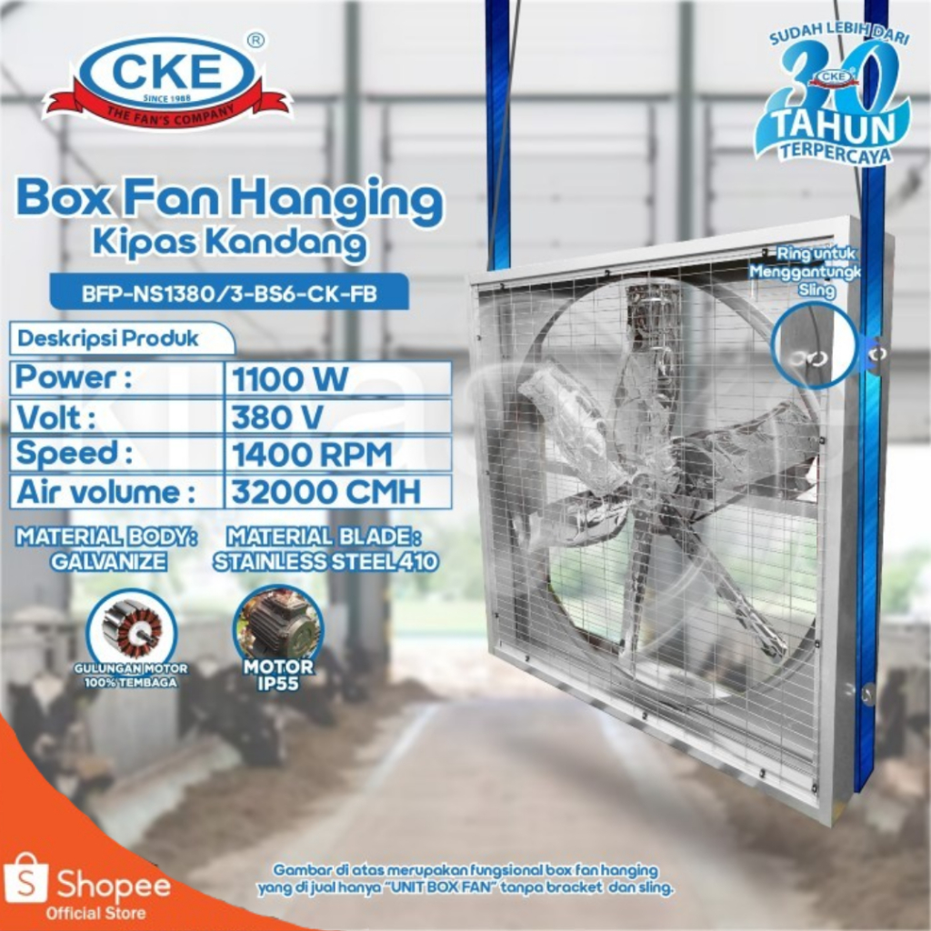 Jual CKE Box Fan Hanging BFP-NS1380/3-BS6-CK-FB ukuran 50" Inch 1.1KW ...