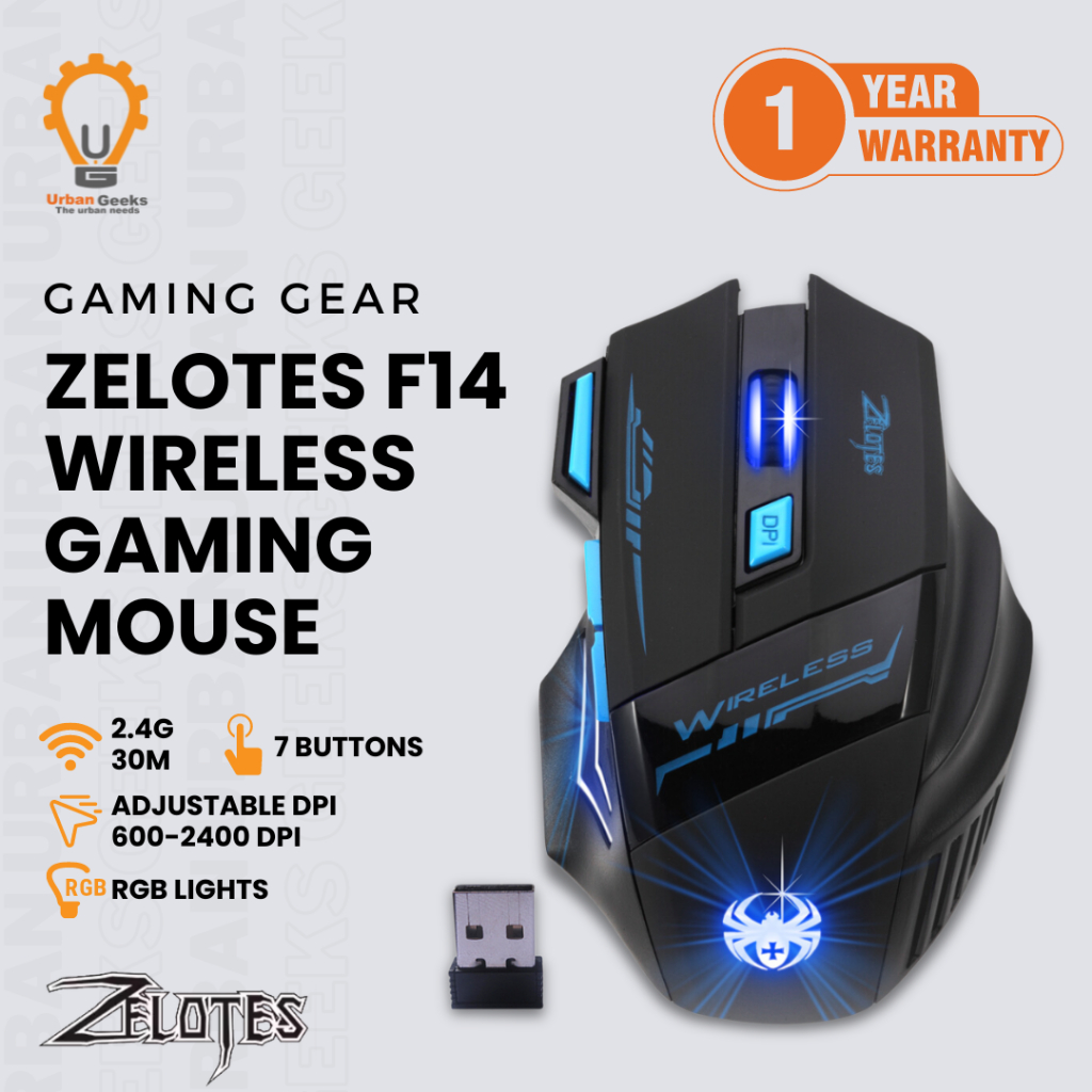 Jual Zelotes F14 Wireless Ergonomic Gaming Mouse 2.4GHz LED Backlit ...