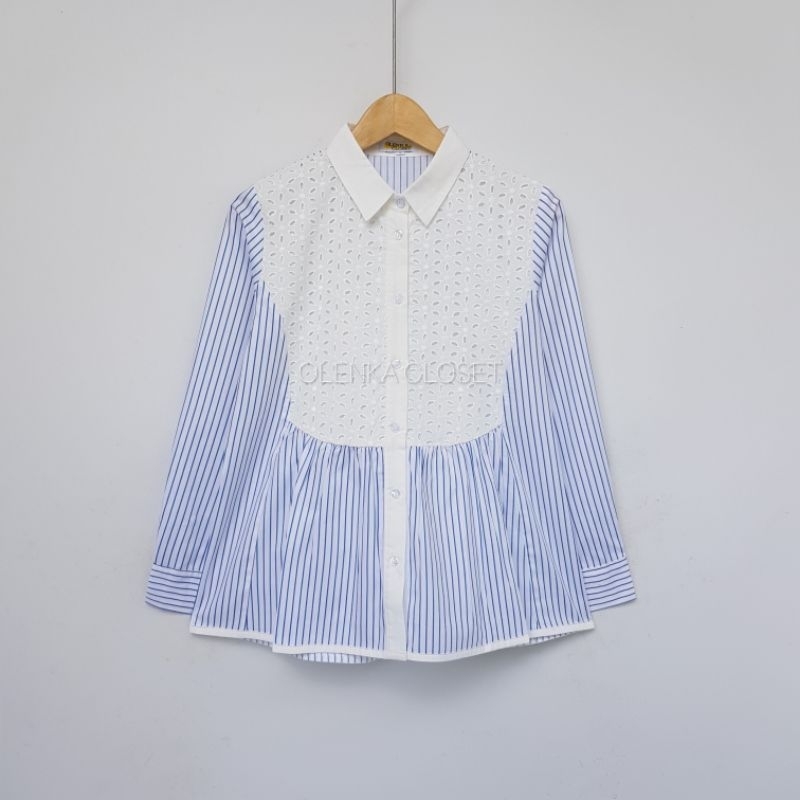 Jual Atasan Garis Biru 166 Baju Blus Blouse Kerja Wanita Modern ...