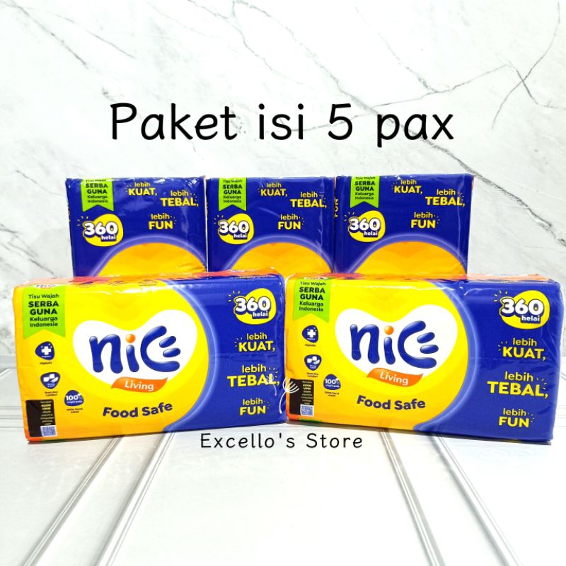 Jual ( Paket isi 5 ) Nice Tissue facial 360 helai (180 sheets) | Shopee ...