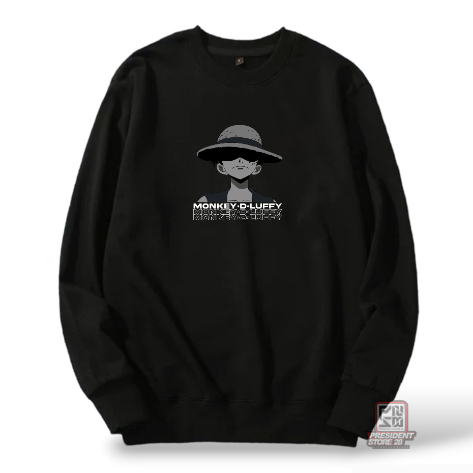 Jual SWEATER CREWNECK PRIA ANIME ONE PIECE Luffy Oversize Hitam Fleece ...
